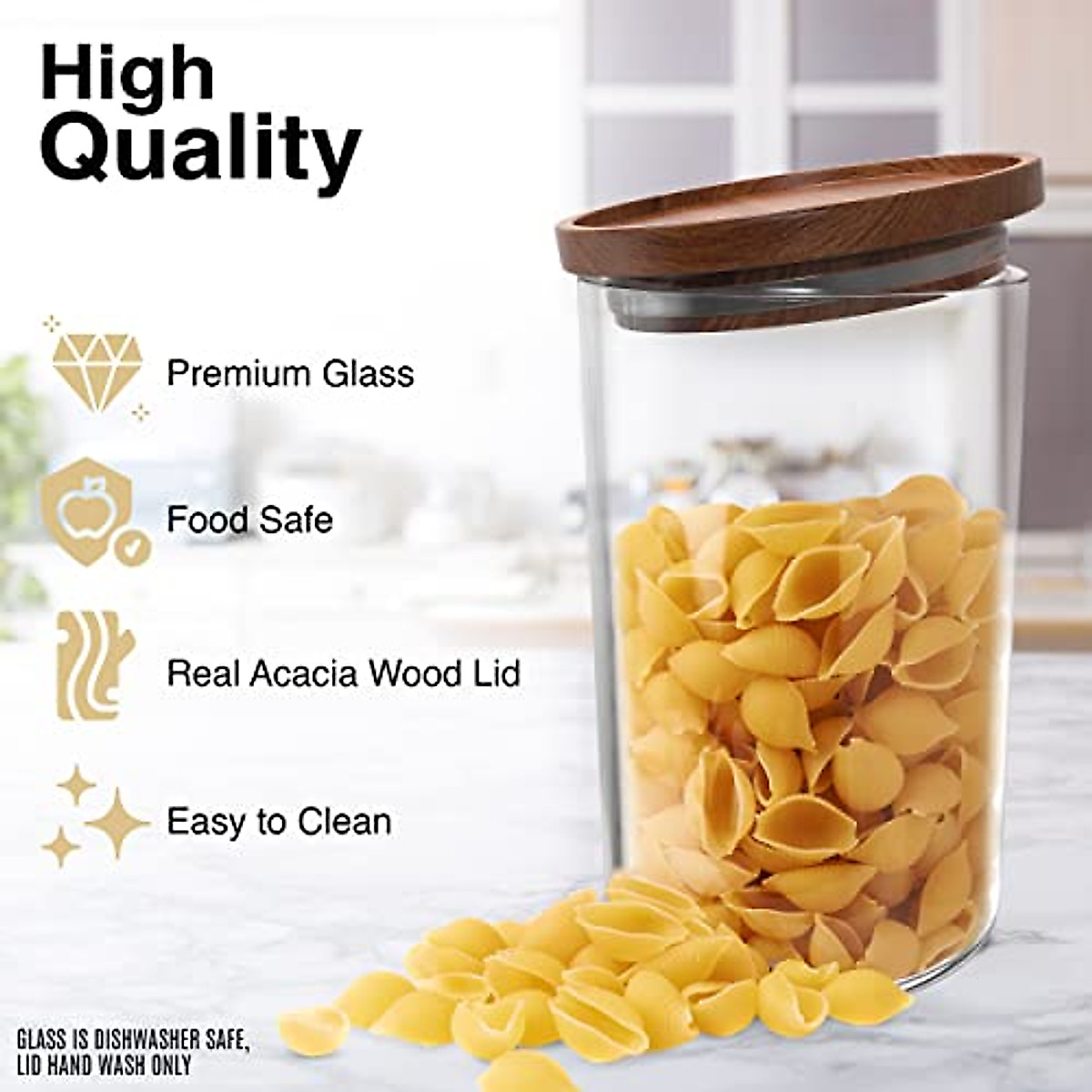 Essos Glass Jars with Wood Lid 1 Gallon Acacia Scoop Airtight Storage Container Jar Kitchen Canister for Food Flour Sugar