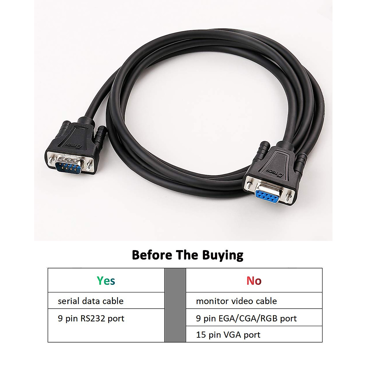 DTech 5ft DB9 RS232 Serial Cable Male to Female Extension Simple Null Modem Cord Cross TX RX Line 2 Pin Crossed for Computer Switch Router Data Communication (5 Feet, Black)