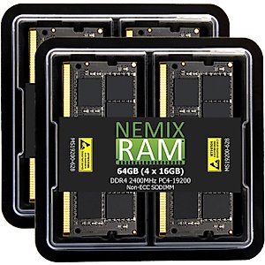NEMIX RAM 64GB (4X16GB) DDR4 2400MHZ PC4-19200 2Rx8 1.2V CL17 260-PIN Non-ECC Unbuffered SODIMM Memory KIT Compatible with Apple iMac