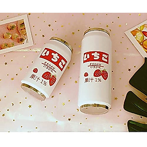 PEXIZUAN Kawaii Stainless Steel Kawaii Water Bottle with Straw Japanese Water Bottle Insulated(500ml/16.9oz,Pink)