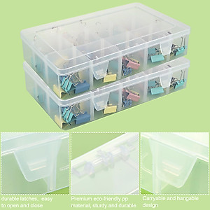 6 Pack Large 15 Grids Plastic Organizer Box with Dividers, 15 Compartment Organizer, Clear Tackle Box Organizers and Craft Storage with Adjustable Removable Divider, Fishing Organizer Box for Art DIY