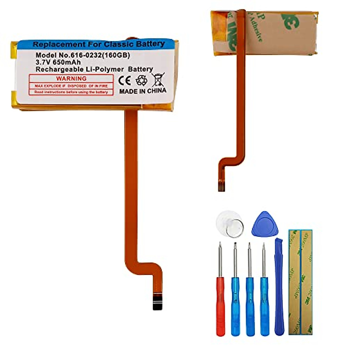 E-YIIVIIL Replacement Battery 616-0229 Compatible with iPod 5th - 7th Generation Video Classic A1136 A1238 6th 80GB 6.5th 120GB 7th 160GB 5th 30GBwith Tools