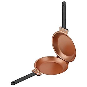 Myasrelae Pancake Maker, Dishwasher Safe Specialty Anthracite Nonstick Copper Double Pan Omelette Pan Flip Pan for Home Kitchen (Brown)