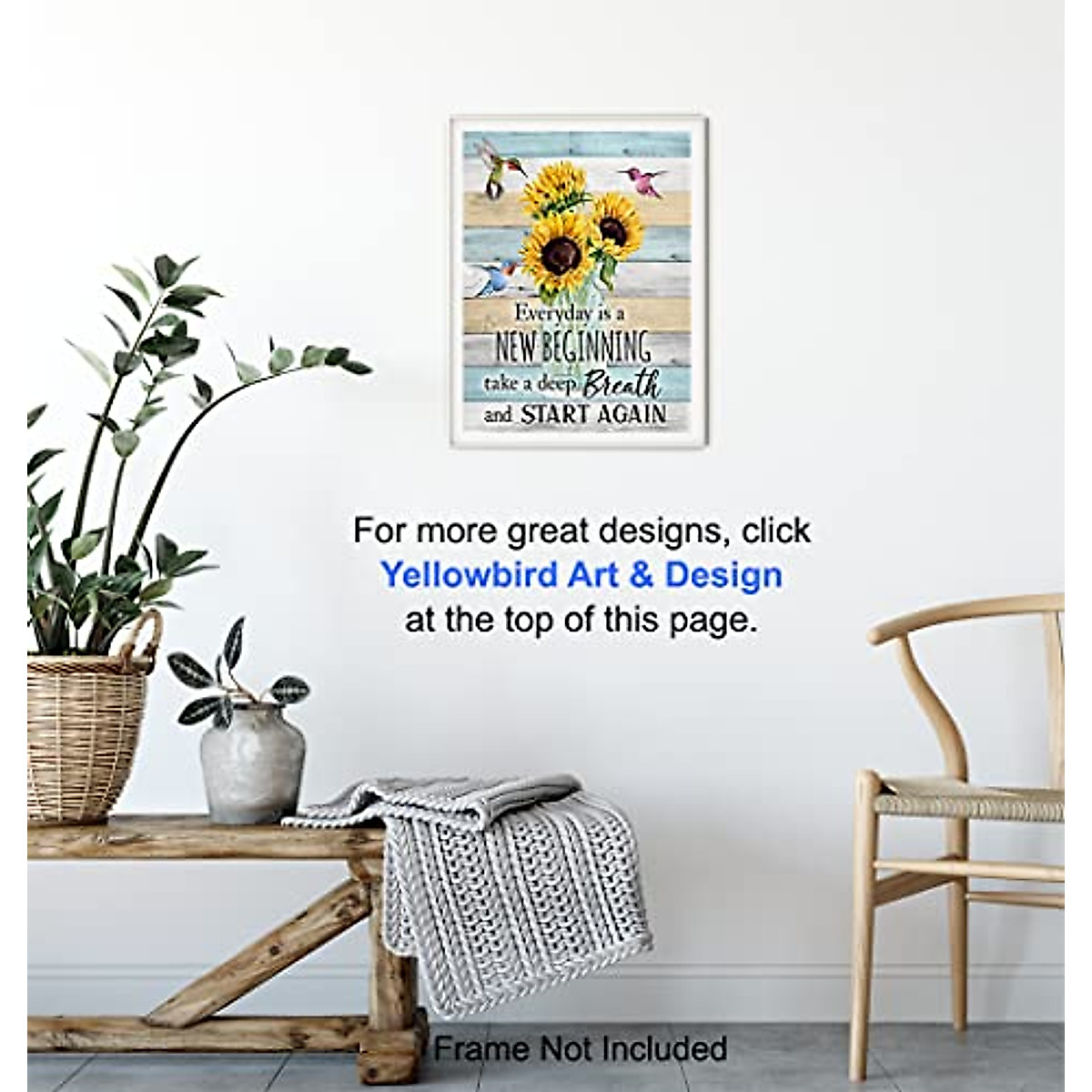 Inspirational Wall Art & Decor - New Beginnings Hummingbirds Sunflowers Rustic Boho Family Wall Art - Inspiration Saying Quotation - Positive Quotes Wall Decor - Encouragement Gifts for Women Woman