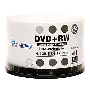 200 Pack Smartbuy Blank DVD+RW 4X 4.7GB 120Min White Inkjet Hub Printable Rewritable DVD Media Disc