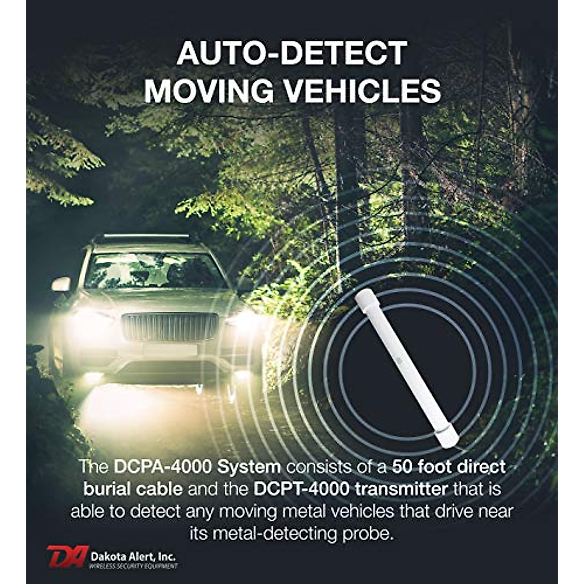 Dakota Alert Wireless Driveway Alarm System DCPA-4000 One Mile Wireless Range, DCR-4000 Receiver & DCPT-4000 Vehicle Detecting Probe Transmitter with Direct Burial Cable | Outdoor Vehicle Sensor Alarm