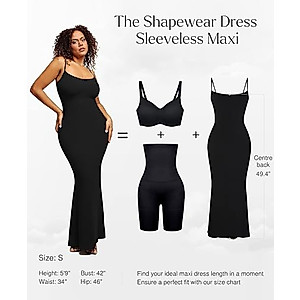 Popilush Summer Maxi Dress for Women - Cocktail Shapewear Dresses Built-in Bra Adjustable Straps Vacation Long Slip Black