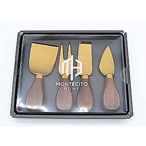 Montecito Home -Premium Modern Black Walnut and Gold Cheese Knives Set - Set of 4 - For Charcuterie Platters, Cheese Boards, Housewarming, Gift Ready
