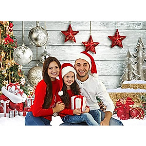 CHAIYA 8X6FT Christmas Backdrop White Wood Floor Photography Backdrop Winter Snow Christmas Balls Xmas Tree Gift Family Party Photo Background New Year Party Decoration CY194