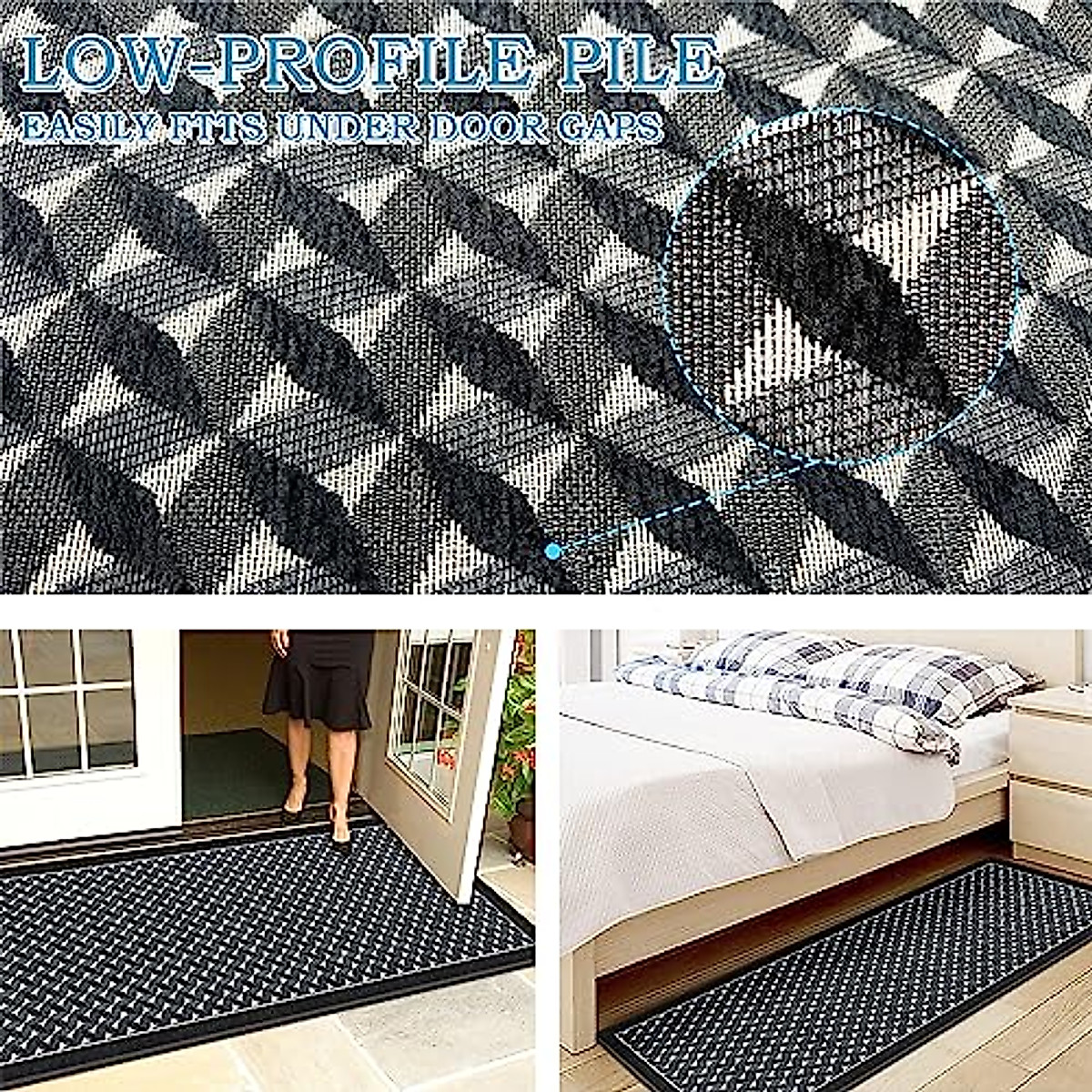 Black and White Non-Slip Rug Runner for Kitchen Area - Non Slip Runner Rug for Hallways 6 Feet, Stylish Low-Pile Runner Carpet, Washable Boho Runner Rugs with Rubber Backing | Size 2' x 6'