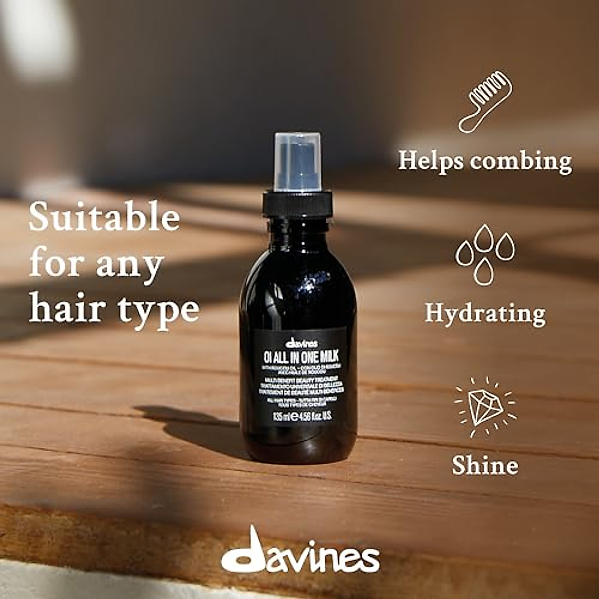 Davines OI All in One Milk | Hair Milk Spray | Powerful Hair Detangler + Heat Protection | Smoothes Frizzy Hair | 4.56 Fl Oz