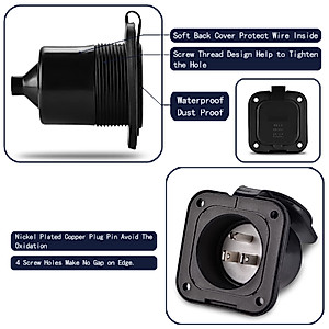 PAULINN 15 Amp Flanged Inlet 125V, NEMA 5-15 RV Shore Power Inlet Plug w/Waterproof and Back Cover, 2 Pole 3-Wire AC Port Plug, Generator Male Receptacle for Marine Boat RV Shed Electrical Extension