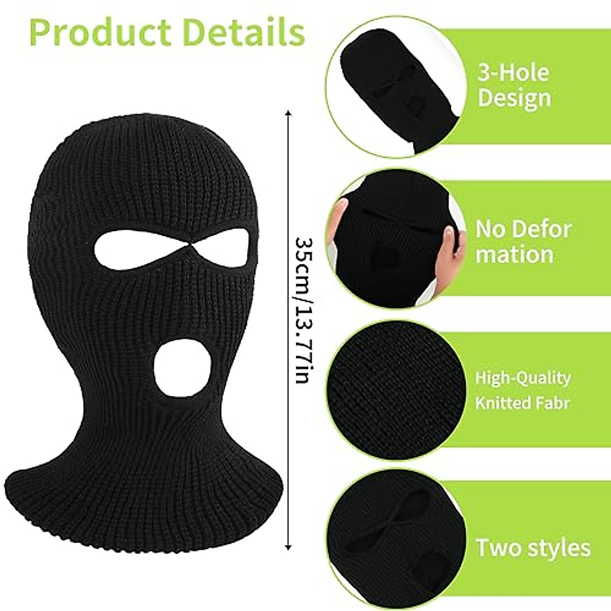 Sibba 2 Pcs 3 Hole Winter Knitted Mask Black Full Face Ski Mask Winter Warm Face Cover Balaclava Winter Face Mask Beanie Face for Men Women Outdoor Sports Cycling Motorcycle Snowboard