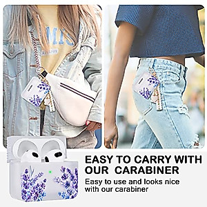 Purple Lavender Case for Airpods 3rd Generation (2021) Cover Clear for Women Girls with Flower Floral Pattern & Cute Love Heart Keychain Skin Soft Silicone Shockproof Protective Cover