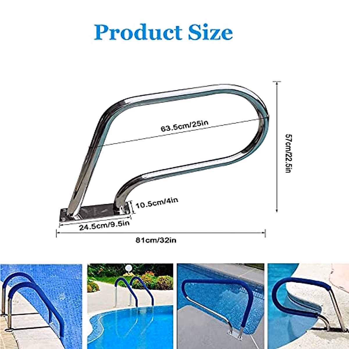 BTZHY Pool Railings, 304 Stainless Steel Handle, Humanized Swimming Pool Handrails w/Screw Accessories for Garden Backyard Pools Easy to Install (1PCS)