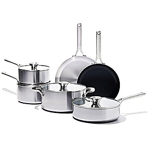OXO Mira Tri-ply Stainless Steel, 10 Piece Cookware Pots and Pans Set including Ceramic Nonstick Frying Pan, Induction, Multi Clad, Dishwasher and Metal Utensil Safe