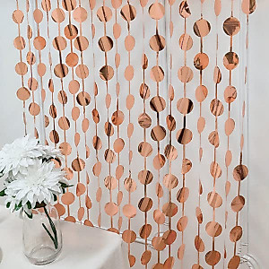 Tableclothsfactory Blush/Rose Gold Round Chain Foil Fringe Door Window Curtain Party Backdrop, Metallic Gold Tinsel Streamer Party Decor - 3ftx6.5ft