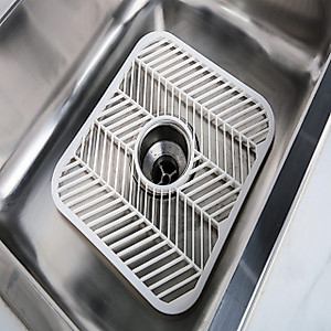 Kitchen Details Grid, Protects Dishware Plastic Sink Mat, 12"x 11"x 0.4", Assorted: White or Grey