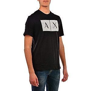 A|X ARMANI EXCHANGE mens Crew Neck Logo Tee T Shirt, Grid Logo Navy, Medium US