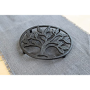 gasaré, Trivet for Hot Dishes, Pots and Pans, Metal Trivet, Tree Roots Oval Design, Cast Iron, Rubber Feet Caps, Ring Hanger, 8¼ x 7 Inches, Brown Finish, 1 Unit