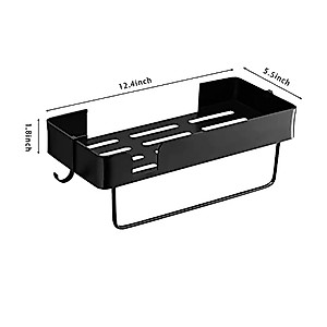 ABOKA Shower Caddy Basket Shelf For Bathroom 2-Pack with Hooks & Towel Bar Adhesive Shower Organizer Storage Wall Mounted, Mate Black