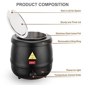 Valgus Commercial Grade 10.5QT Soup Kettle Warmer with Stainless Steel Hinged Lid, Detachable Pot,Temperature Control Knob for Big Family Gathering and Restaurant