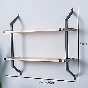 PIBM Stylish Simplicity Shelf Wall Mounted Floating Rack Shelves Iron Art Solid Wood Bookshelf Living Room Background Wall,Layer 2/3,2 Colours,4 Sizes, Black Border , 80x26x104cm