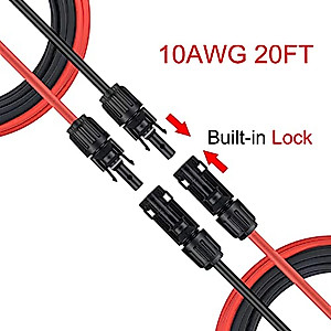 Solar Extension Cable SGANGCAR One Pair(20 Feet 10AWG) Solar Panel Cable with Female and Male Connectors(20FT Red + 20FT Black)