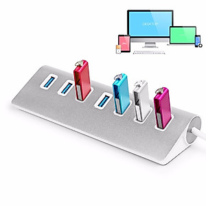 High Speed USB 2.0 Hub Premium 7-Port Portable Aluminum Hub with 60cm USB 2.0 Cable for iMac, MacBooks, PCs and Laptops