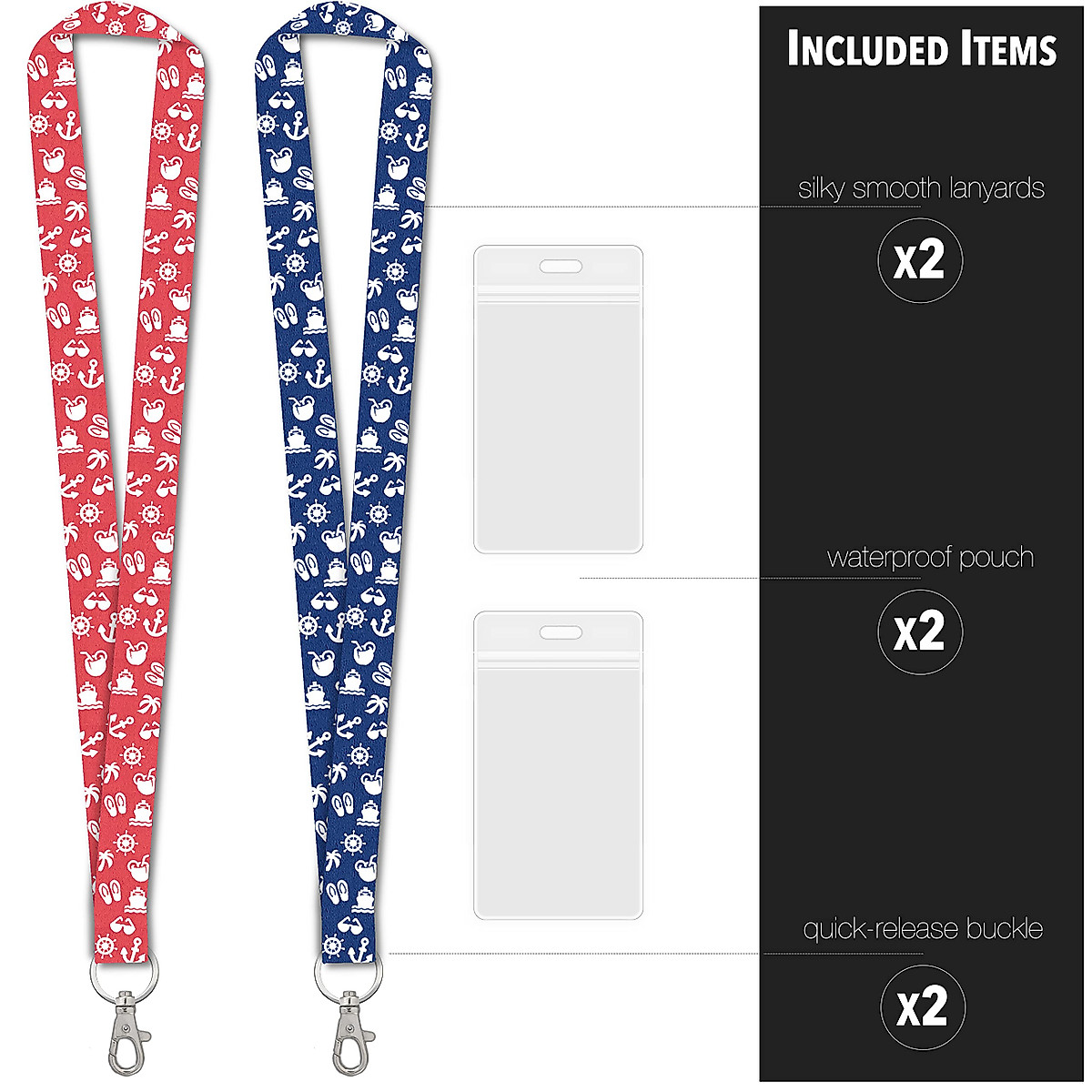 Cruise Lanyard Must Have Essentials for Ship Cards [2 Pack] Cruise Lanyards with ID Holder, Key Card Detachable Badge & Waterproof Ship Card Holders (Blue & Pink)
