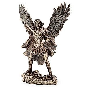 Veronese Design 11 3/8" Archangel Saint Michael Unsheathing His Sword Resin Statue Bronze Finish