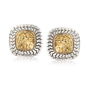 Ross-Simons Sterling Silver and 14kt Yellow Gold Square Earrings