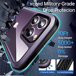 Meifigno Rainbow Series for iPhone 14 Pro Max Case with Aluminum Frame & 3X Shockproof Bumper & Clear Back, [3X Military Grade Drop Protection], Protective Phone Case iPhone 14 Pro Max, Lavender