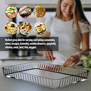 ums Glass Baking Dishes, 16 X 11 inch, 4 Quart Cooking and Serving Pan, Rectangular Baking Tray, Borosilicate Glass Cooking Pans for Oven, Casserole Dish, Heat Resistant Glass Ovenware