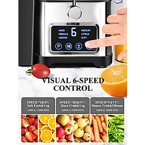 1200W 6-Speed Touch LCD Screen Centrifugal Juicer with 3.5" Big Wide Chute, Healnitor Juice Extractor Machines Vegetable and Fruit, Titanium Enhanced Filter, Easy Clean, BPA-Free, Silver