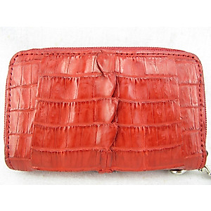 Pelgio Genuine Crocodile Skin Leather Zip Around Key Holders Wallet Coins Purse (Black) (Black)