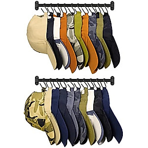Dahey Hat Rack for Wall Baseball Hat Organizer Hanger Caps Holder with 20 Hooks Modern Metal Wall Mounted Cap Storage Display for Closet Door Bedroom Entryway Laundry,2 Pcs,Black