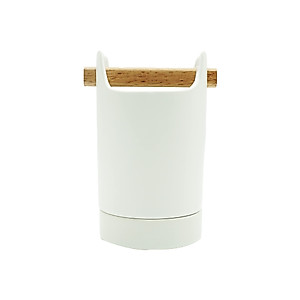 cusinine Kitchen Utensil Holder for Flatware, Silverware, Cutlery and Cooking Accessories, Wood and Ceramic, Countertop and Table Caddy (White)