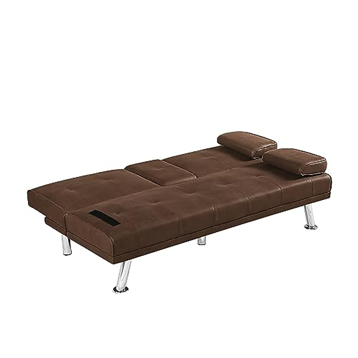 Haplized Leather Futon Sofa Bed, Convertible Folding Couch with Armrest and 2 Cupholders, Sofa Bed Couch for Living Room, Small Place (Coffee)