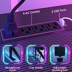 wOod-it Computer Desk for Gaming-51 Inch L Shaped Corner, Home Office Writing Table with LED Lights, Power Outlets, Monitor Stand, Cup Holder, Carbon Fiber Surface, 51 Inch, Black