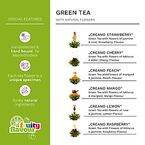 Creano Tea Flowers Mix 6pcs Set Blooming Tea Green Tea in Elegant Magnetic Box with Silver Embossing