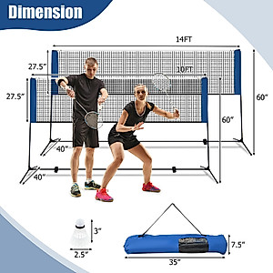 Goplus Portable Badminton Net Set, 10FT/ 14FT Volleyball Pickleball Net with 2.7FT-5FT Adjustable Height, 2 Shuttlecocks, Carrying Bag for Backyards, Beach, Driveway, Family Outdoor Game (14 FT)