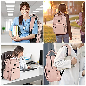 Nursing School Backpack, Waterproof College Book Bag for Women with Removable Organizer, 15.6 Inch Travel Lapatop Backpacks Medical Clinical Doctor Nurse Work Daypack for Girls, Gifts for Her, Pink