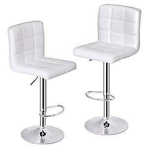 ZENY X-Large Bar Stools - Counter Chairs Adjustable Counter Height Swivel Barstools Set of 4, Square PU Leather Kitchen Counter Height Bar Stools, Kitchen Island Chairs,White