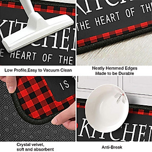 Sianseir Red and Black Buffalo Plaid Kitchen Mat Set of 2, Non Slip Washable Home Decor Kitchen Rugs and Mats for Floor Comfort Standing Mats for Kitchen, Sink, Office, Laundry 17"x47"+17"x30"