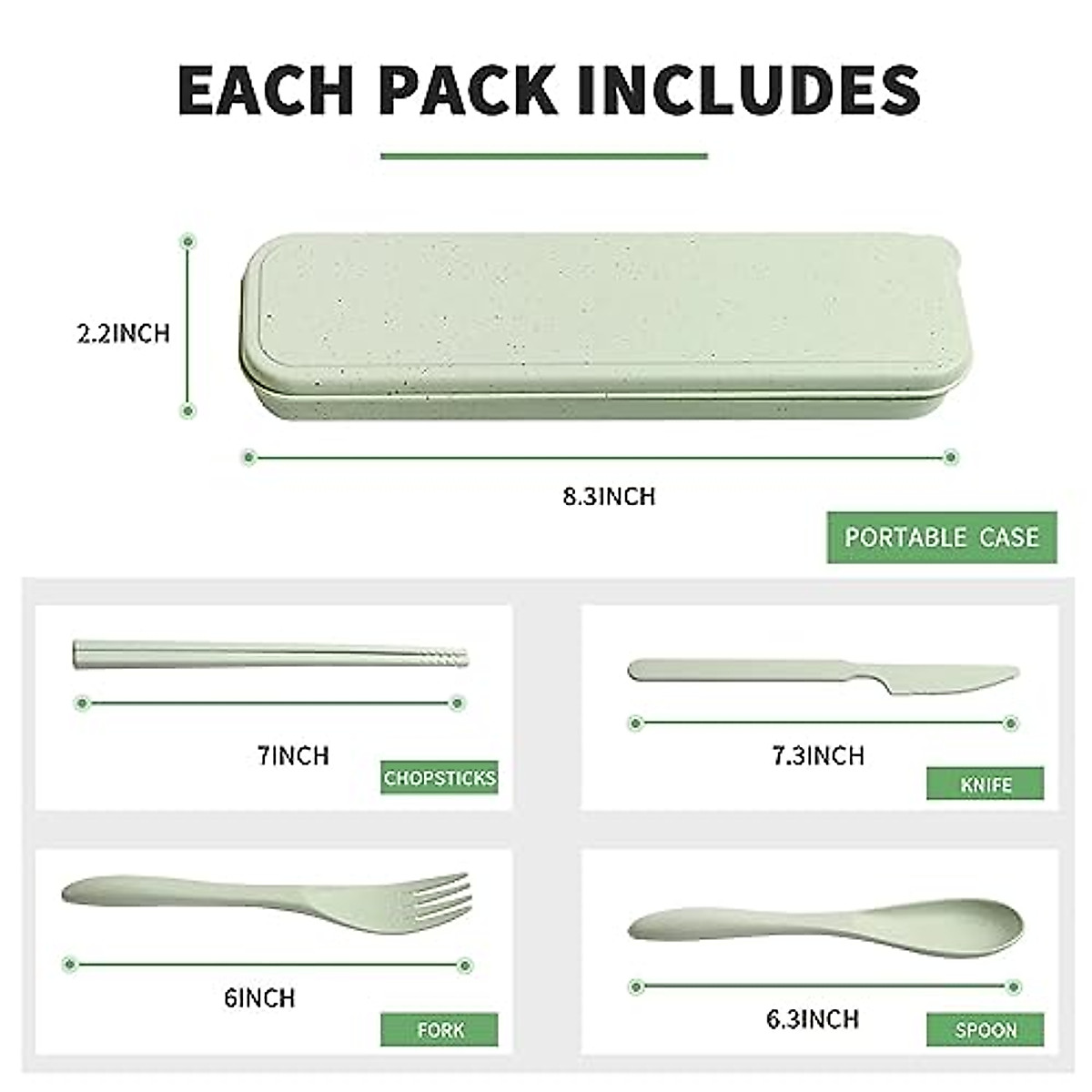 Reusable Utensil Set with Case,Travel Utensil with Chopsticks,Wheat Straw Silverware Including Knife Spoon Fork 4 Sets for Travel Picnic Camping or Daily Use(Green,Beige,Pink,Blue)