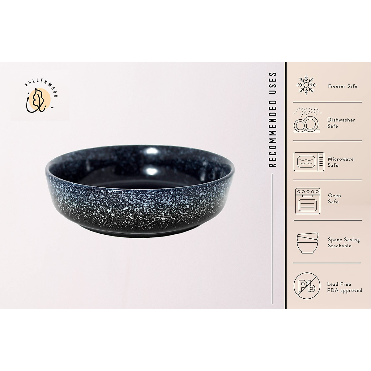 VALLENWOOD Extra Large Salad Serving Bowl, 11 inch. Big Ceramic Navy Dark Blue Pasta bowl Plus Oil Bottle. 95 oz. Beautiful And Elegant Huge Design. Giant Mixing and Fruit Bowls