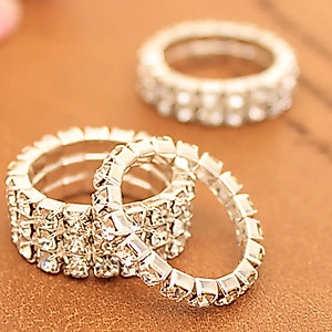 Kucheed 3PCS Rhinestone Stretch Ring,Fashion Crystal Stackable Finger Rings Set,Cute Toe Ring Body Jewelry,Silver Diamond Elastic Band Ring Accessories,Sparkly Thumb Pinky Ring for Women