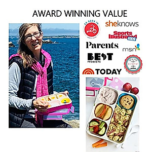 Bento Lunch-Box for Kids and Adults: Leakproof Lunch Boxes with 4 Compartments, Divided Containers for Boys Girls Women Men - School Work Portion Container, Utensils, Blue + Rose Pink Set