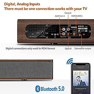 KEiiD Sound Bar for TV 2.1 CH Wooden Soundbar with Built-in Subwoofer, Bluetooth HDMI(ARC)/ Optical/Coaxial/RCA Connection, 4 EQ Modes Optional for Home Theater TV Speakers